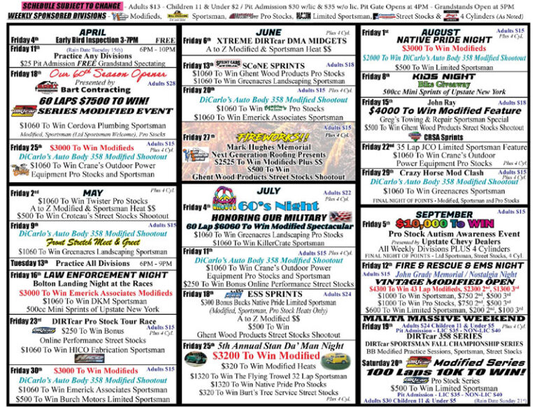 Albany-Saratoga Speedway Releases 60th Anniversary Season Schedule ...
